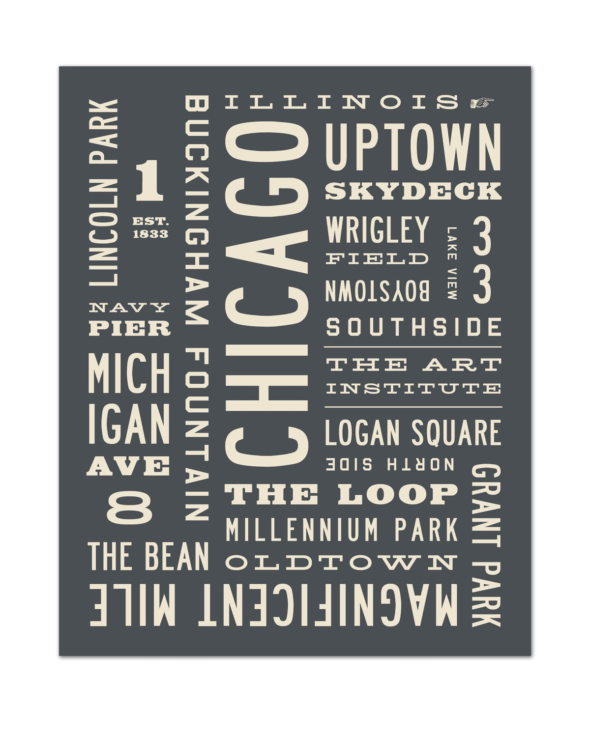 Chicago City Art | Modern Word Art Print – Transit Design Shop