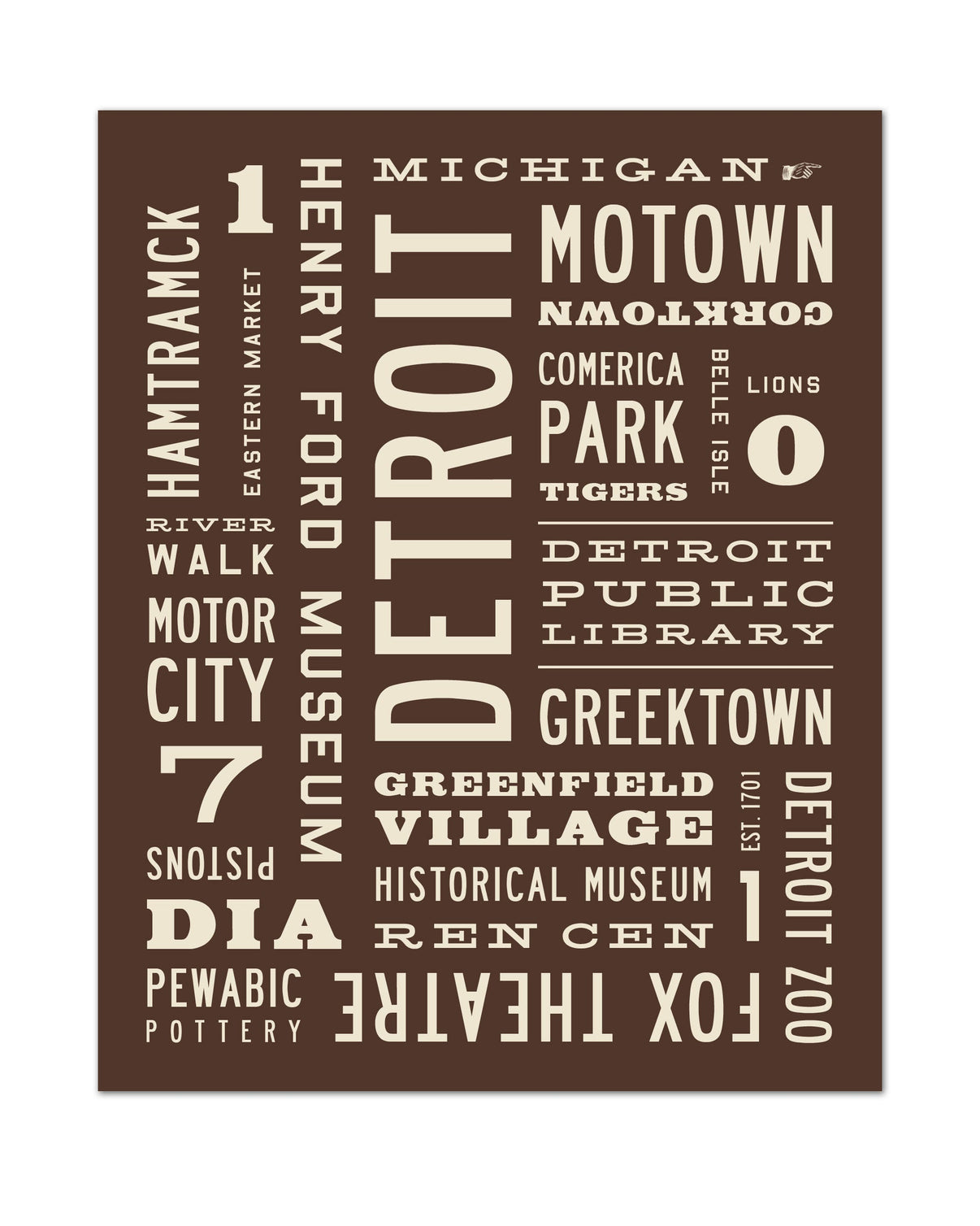 Detroit Word Art Print | Michigan Graphic Art Poster - Transit Design