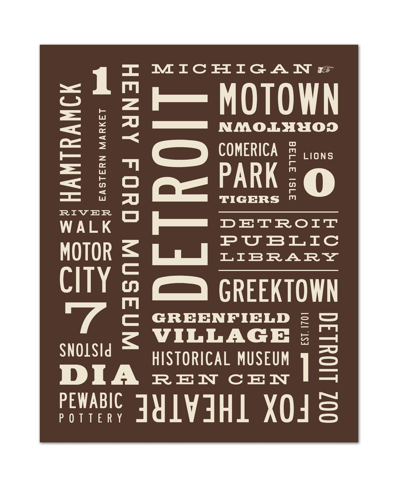Detroit Word Art Print | Michigan Graphic Art Poster - Transit Design