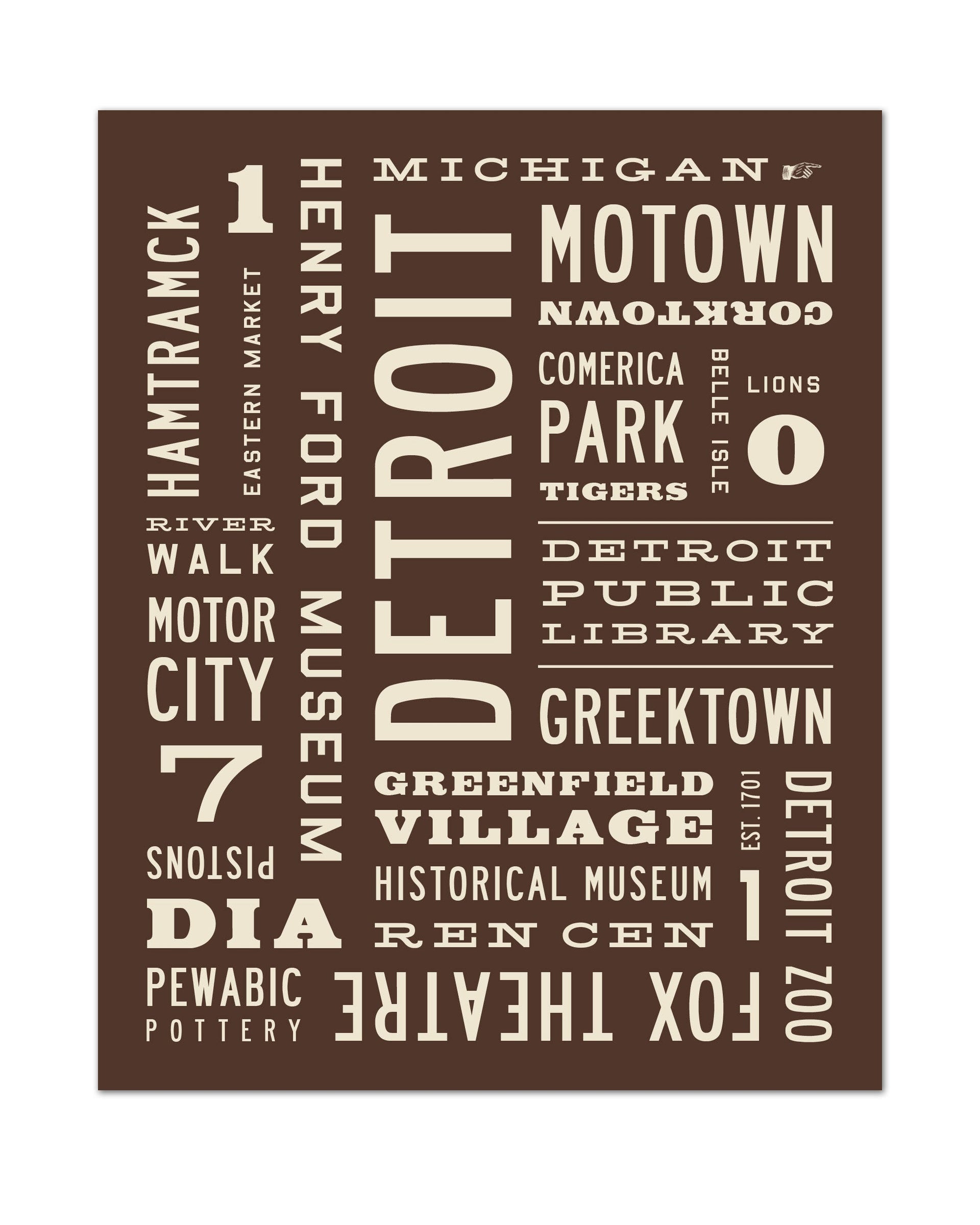 Detroit Word Art Print | Michigan Graphic Art Poster – Transit Design