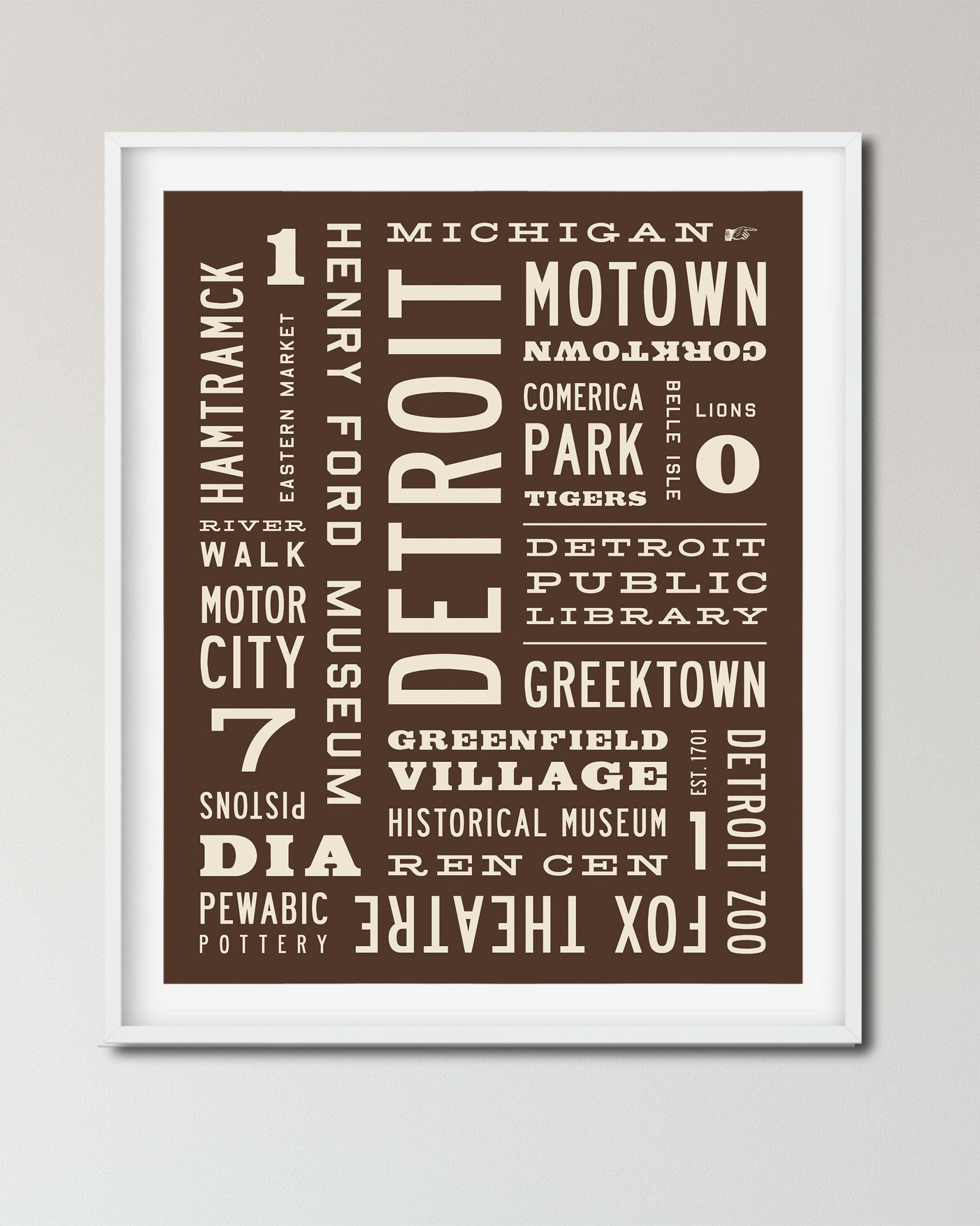 Detroit Word Art Print | Michigan Graphic Art Poster - Transit Design
